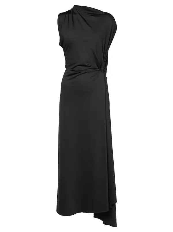 Victoria Beckham Asymmetric Draped Jersey Midi Dress - Black