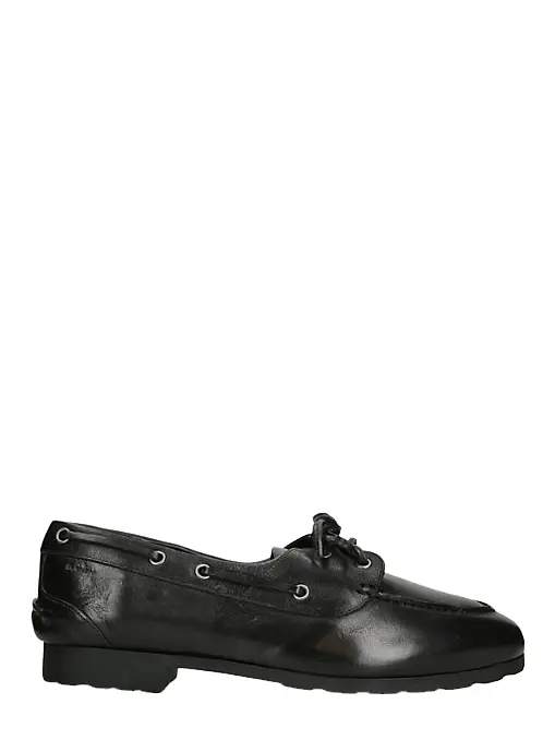 Bally Plume Leather Boat Shoes - Black