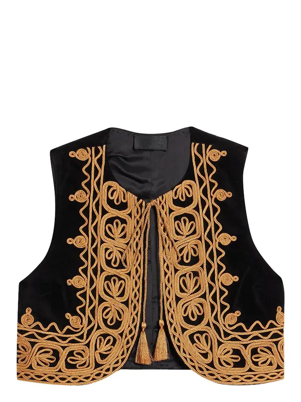 NILI LOTAN Audette Embroidered Velvet Vest - Black