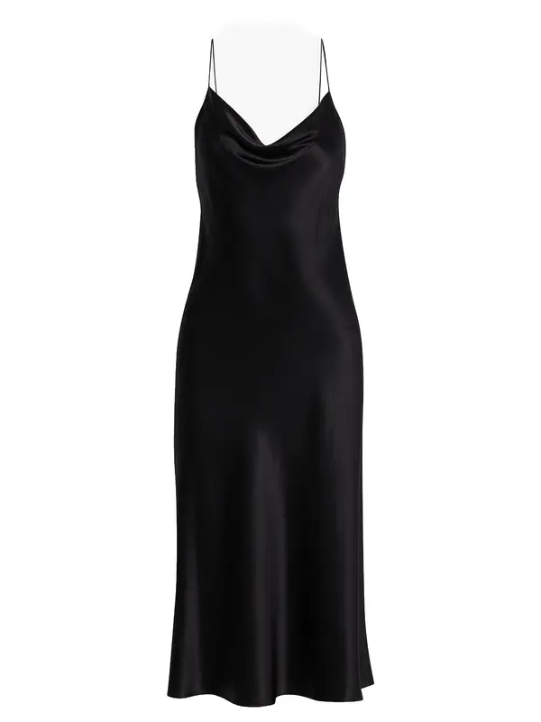 NILI LOTAN Enora Draped Silk-satin Midi Slip Dress - Black