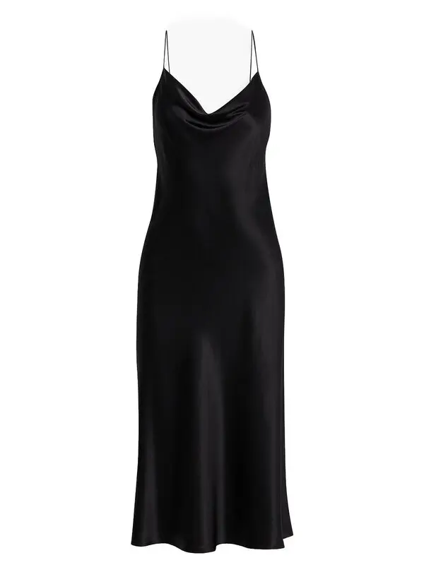 NILI LOTAN Enora Draped Silk-satin Midi Slip Dress - Black