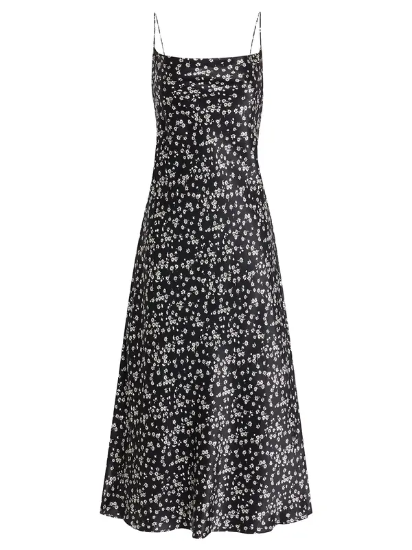 NILI LOTAN Enora Floral-print Silk-satin Midi Dress - Black