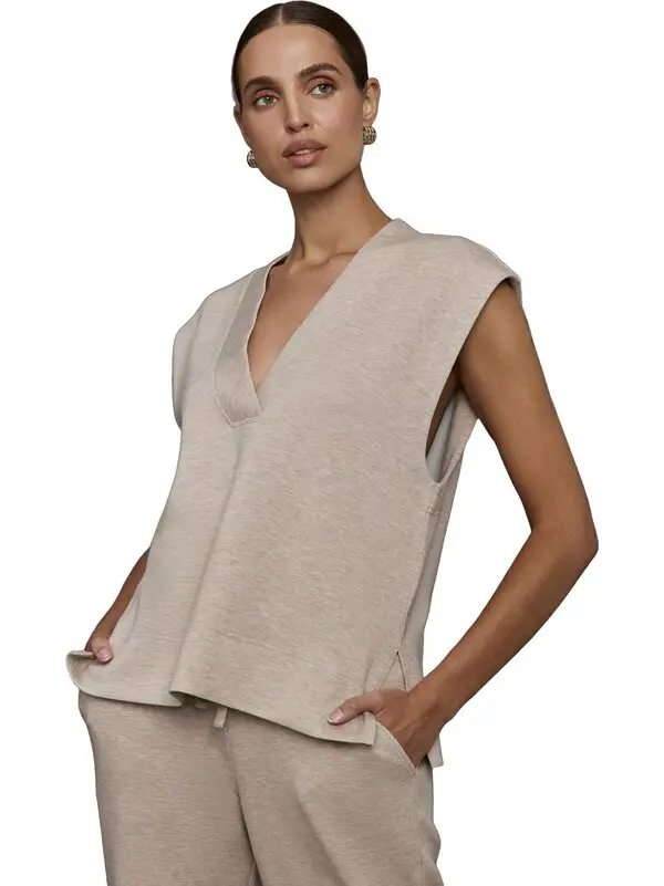 Carbon38 V-neck Knit Vest - Taupe Heather
