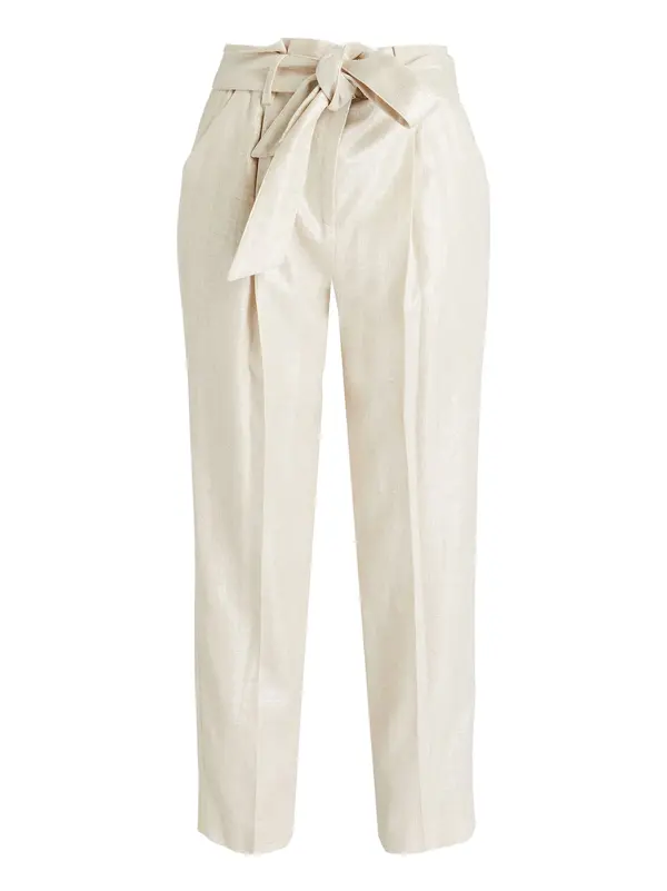 Veronica Beard Zelly Cropped Metallic Tapered Pants - Ecru