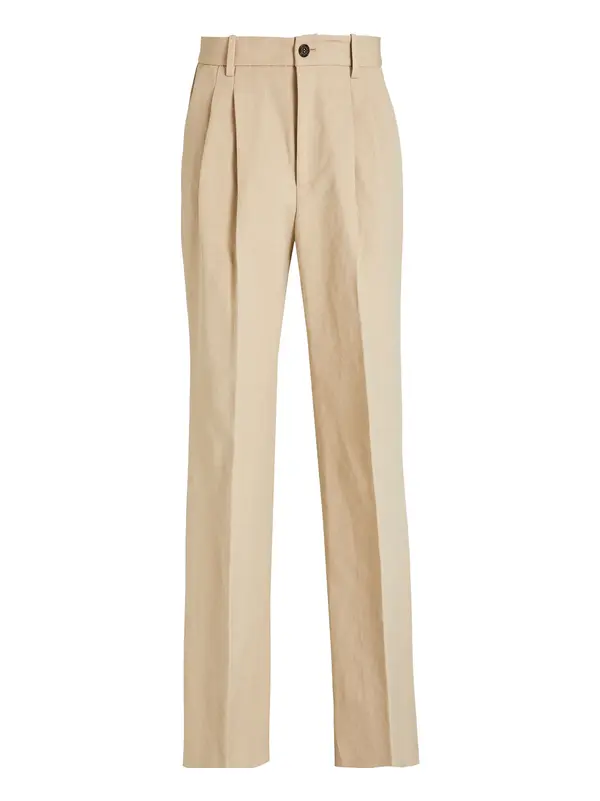 NILI LOTAN Pleated Wide-leg Cotton-blend Canvas Pants - Sand