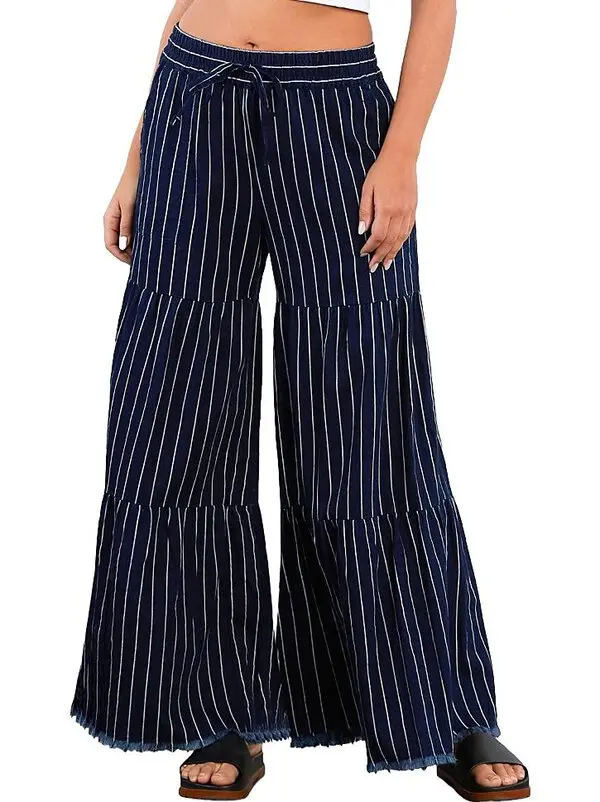 BILLY T Tiered Pinstripe Pants - Dark Indigo Pinstripe