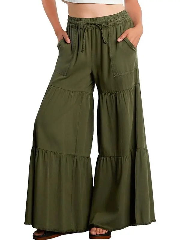 BILLY T Tiered Pinstripe Pants - Soft Olive