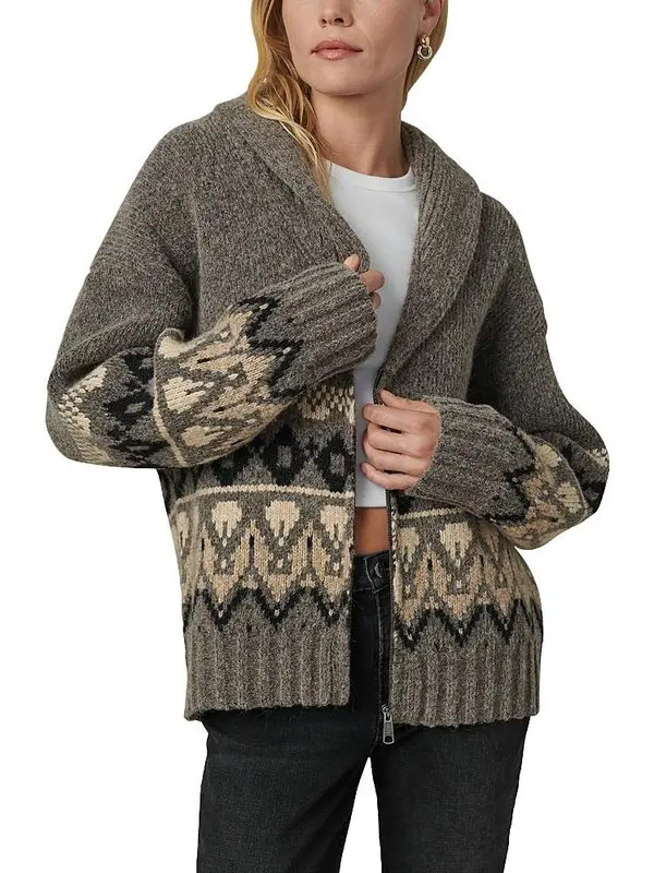 Joe's Jeans Inga V-neck Fair Isle Cardigan - Charcoal Black