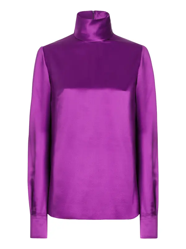 Dolce & Gabbana Silk Satin Turtleneck Top - Multicolor