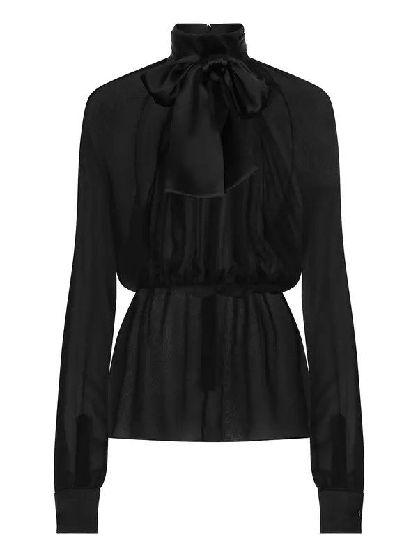 Dolce & Gabbana Silk Chiffon Pussy-bow Blouse - Black