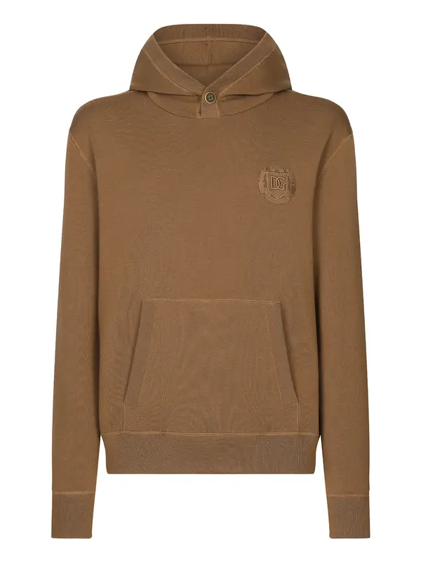 Dolce & Gabbana Wool And Silk Hoodie With Dg Patch - Beige