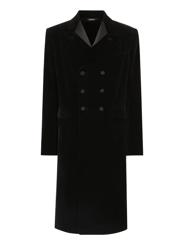 Dolce & Gabbana Velvet Coat With Satin Details - Black