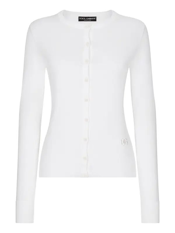 Dolce & Gabbana Silk Round-neck Cardigan - White