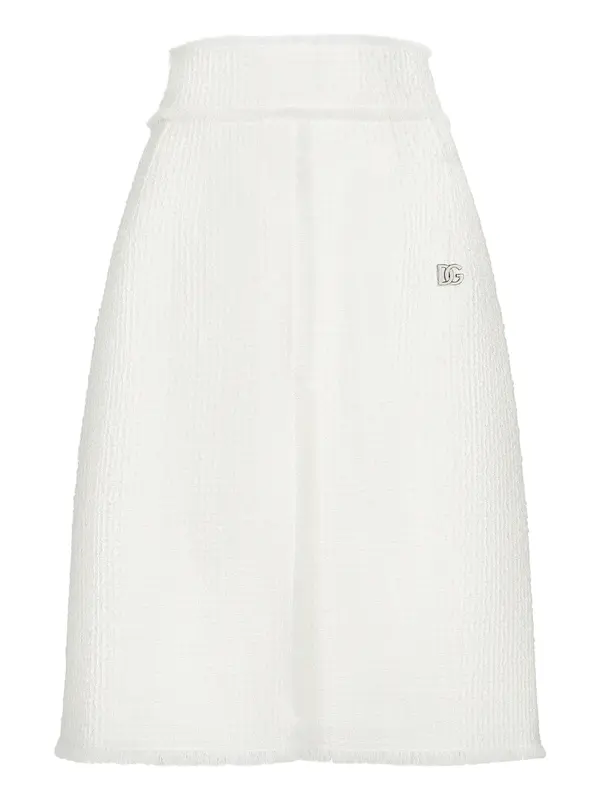 Dolce & Gabbana Raschel Tweed Midi Skirt With Slit - White