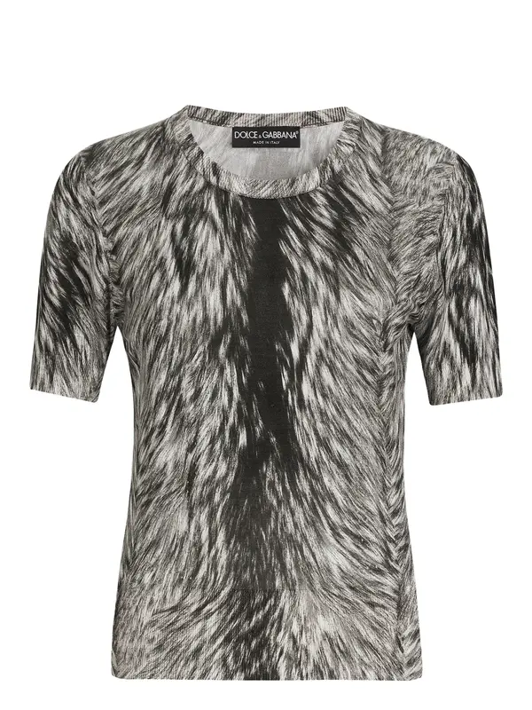 Dolce & Gabbana Fur-print Silk Sweater - Grey