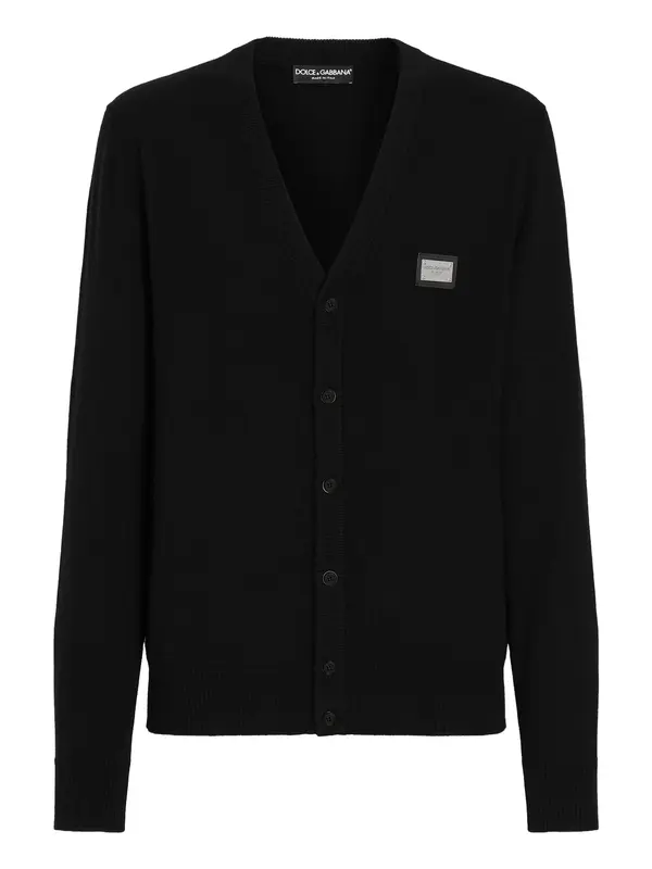 Dolce & Gabbana Cashmere And Wool Cardigan With Logo Tag - Black