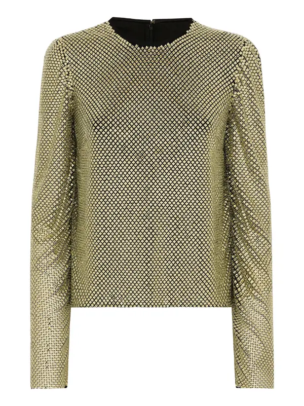 Dolce & Gabbana Long-sleeved Top In Crystal Mesh - Gold