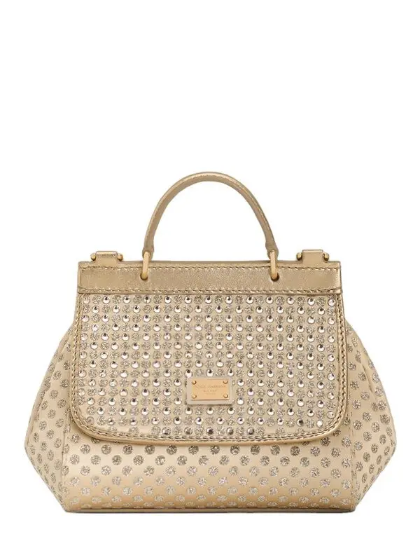 Dolce & Gabbana Sicily Crossbody Bag With Glittery Polka-dots And Rhinestones - Gold