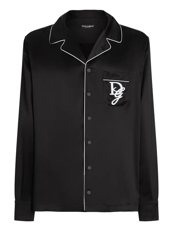 Dolce & Gabbana Silk Vanity Shirt With Logo Embroidery - Black