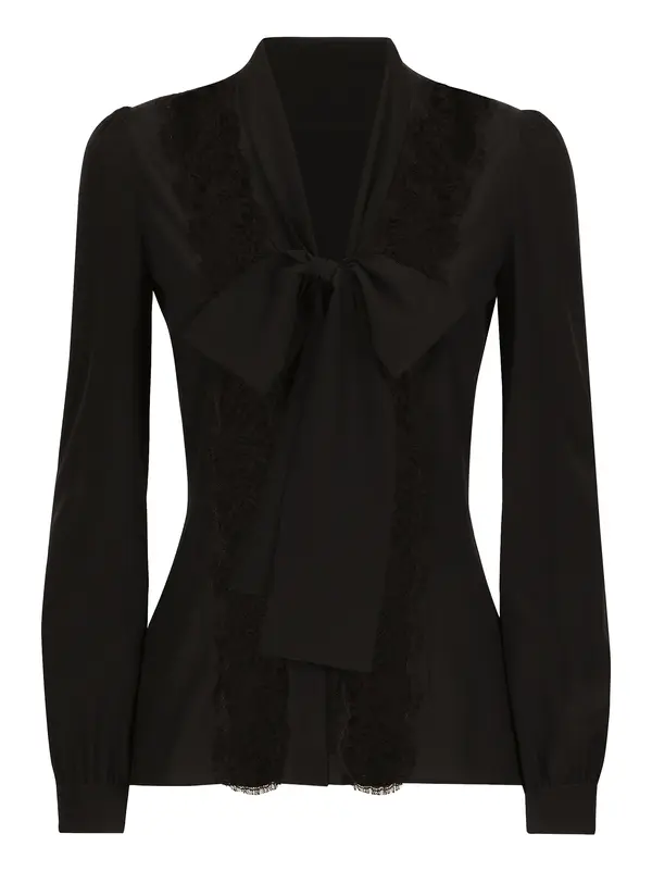Dolce & Gabbana Silk Shirt With Lace Inlay - Black