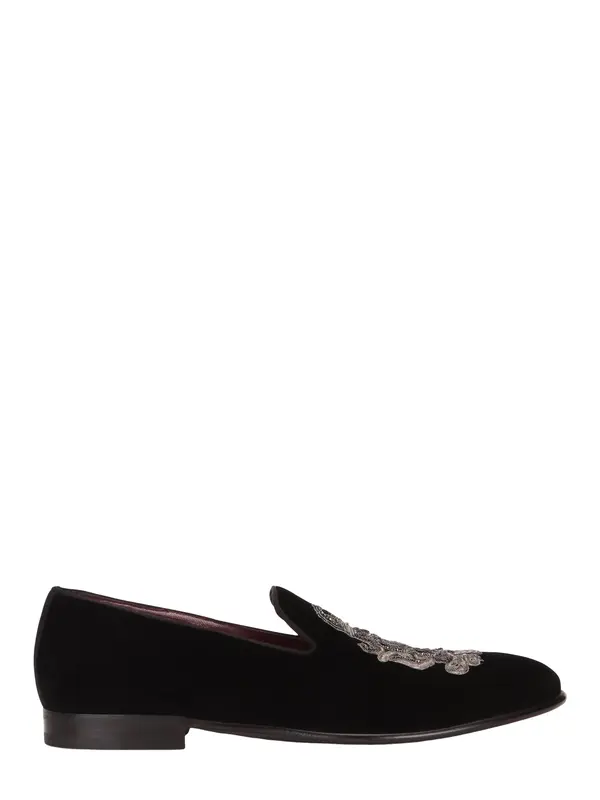 Dolce & Gabbana Velvet Coat Of Arms Slippers - Black/silver