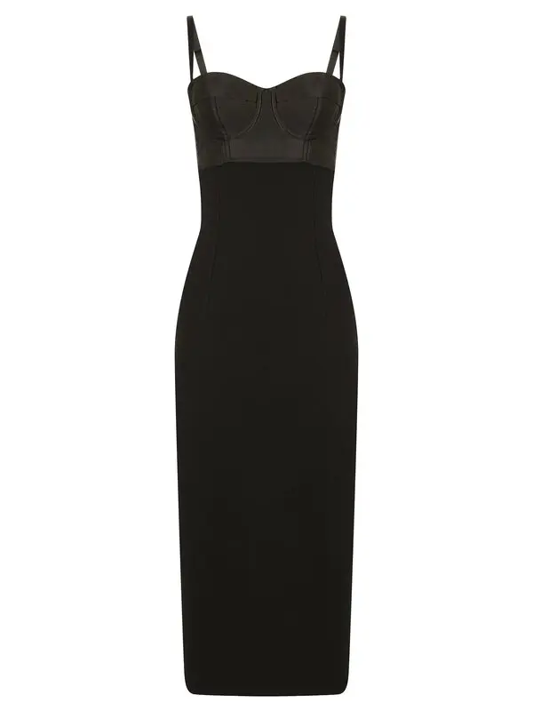 Dolce & Gabbana Jersey And Satin Calf-length Dress - Black