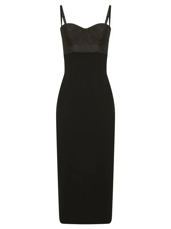 Dolce & Gabbana Jersey And Satin Calf-length Dress - Black