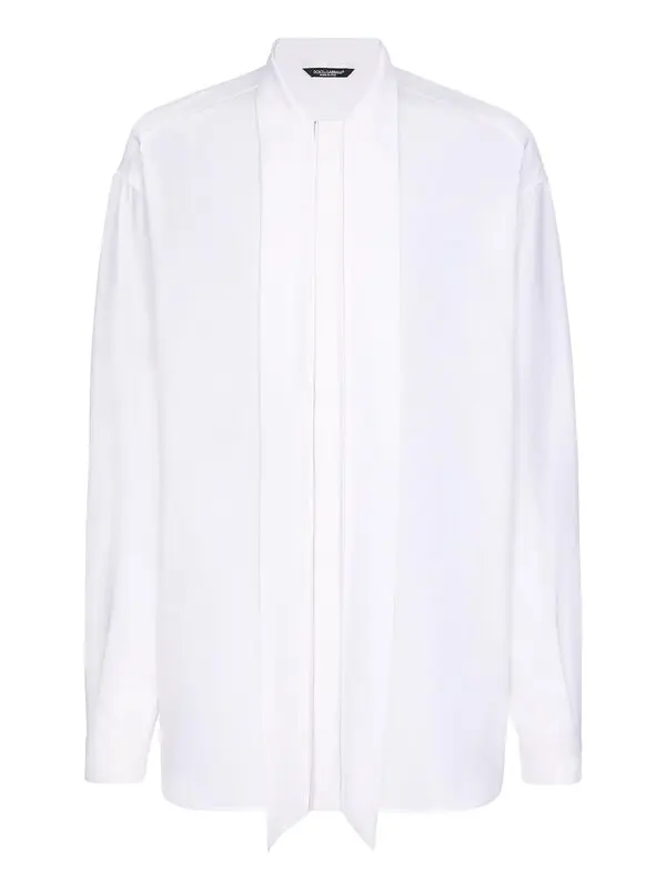 Dolce & Gabbana Crepe De Chine Silk Shirt With Scarf Detail - White