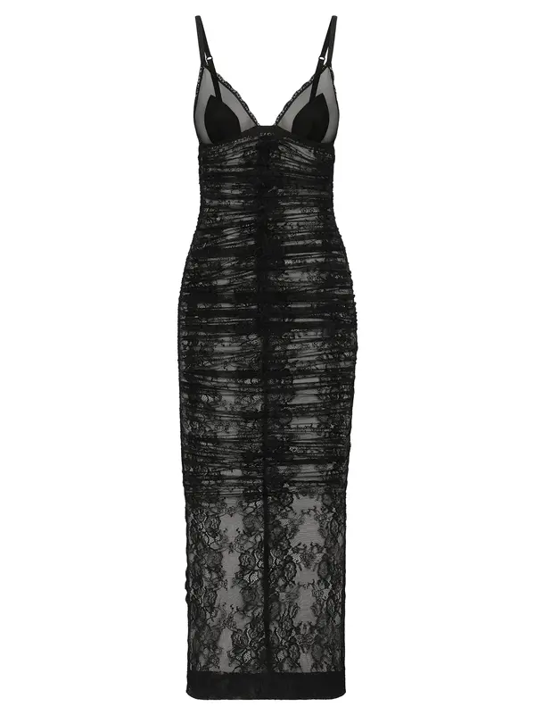 Dolce & Gabbana Calf-length Stretch Chantilly Lace Slip Dress - Black