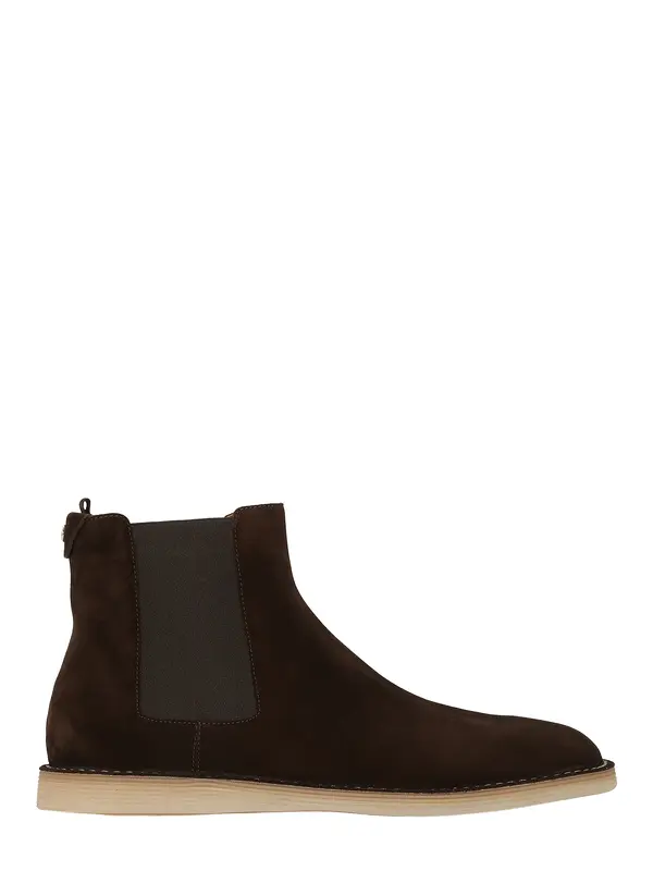 Dolce & Gabbana Suede Ankle Boots With Logo - Brown