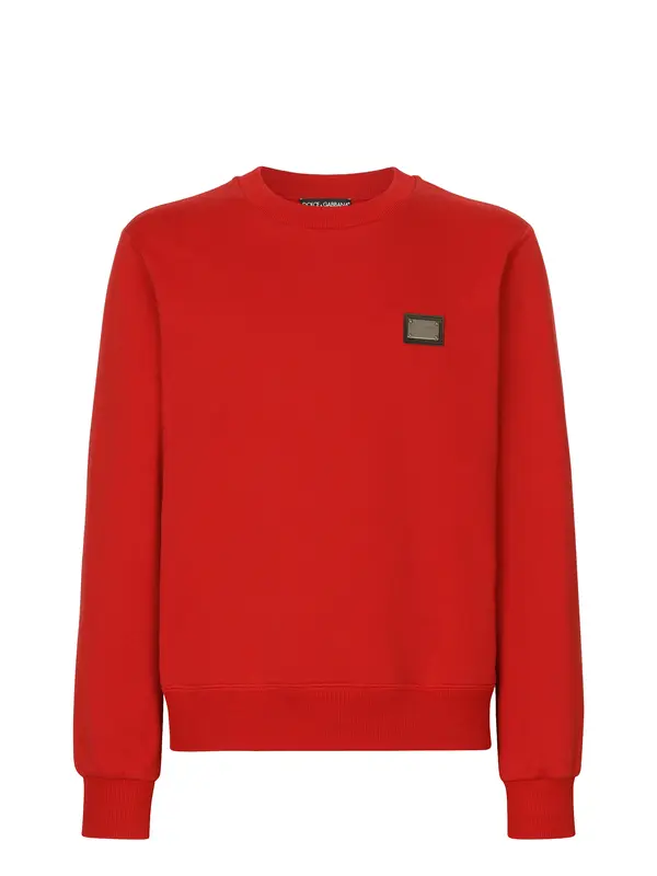 Dolce & Gabbana Cotton Jersey Sweatshirt With Logo Tag - Red