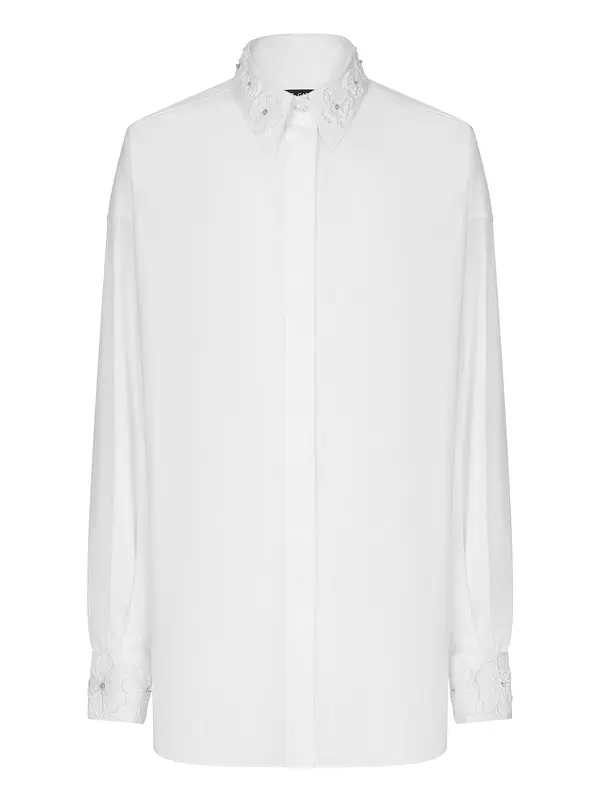 Dolce & Gabbana Long-sleeved Cotton Shirt With Embroidered Collar - White