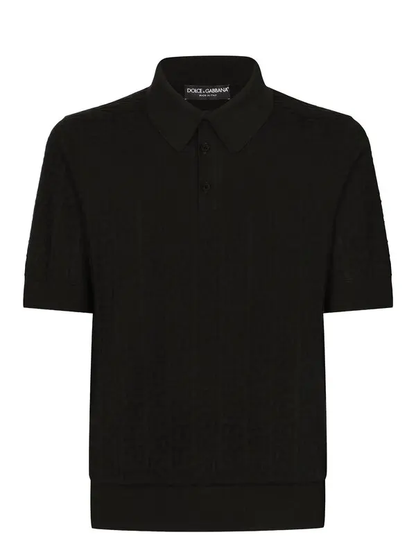 Dolce & Gabbana Silk Jacquard Polo-shirt With Dg Logo - Black