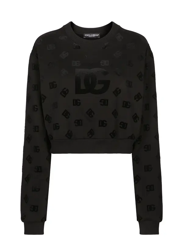 Dolce & Gabbana Jersey Sweatshirt With Flocked Dg Logo Print - Black