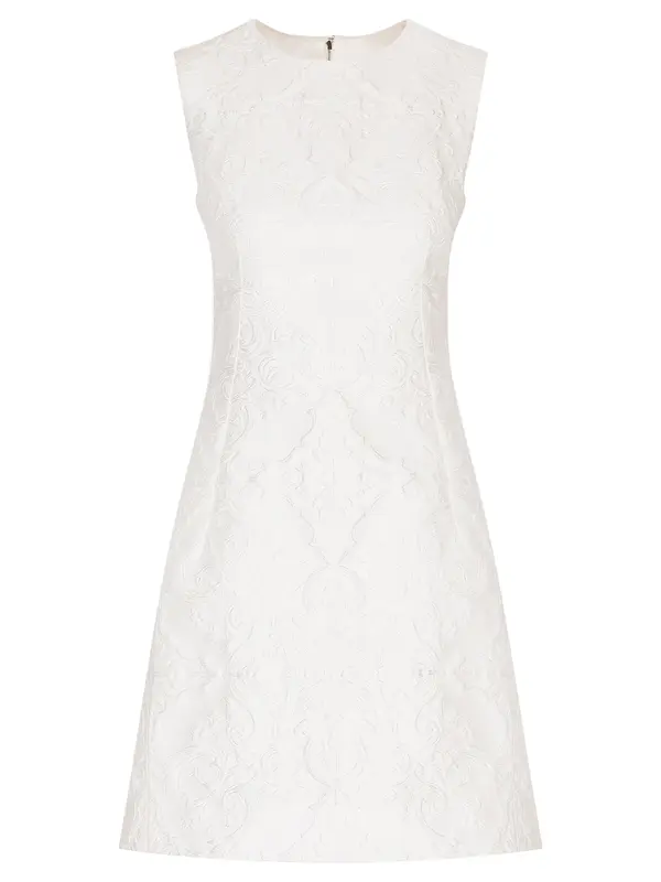 Dolce & Gabbana Short Brocade A-line Dress - White