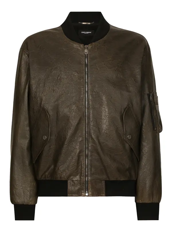 Dolce & Gabbana Lined Leather Bomber Jacket - Green