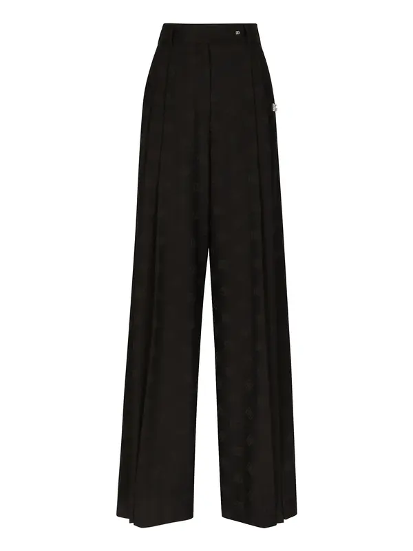 Dolce & Gabbana Wool Jacquard Pants With Dg Logo - Black