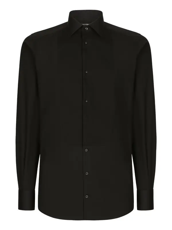Dolce & Gabbana Cotton Poplin Gold-fit Tuxedo Shirt - Black
