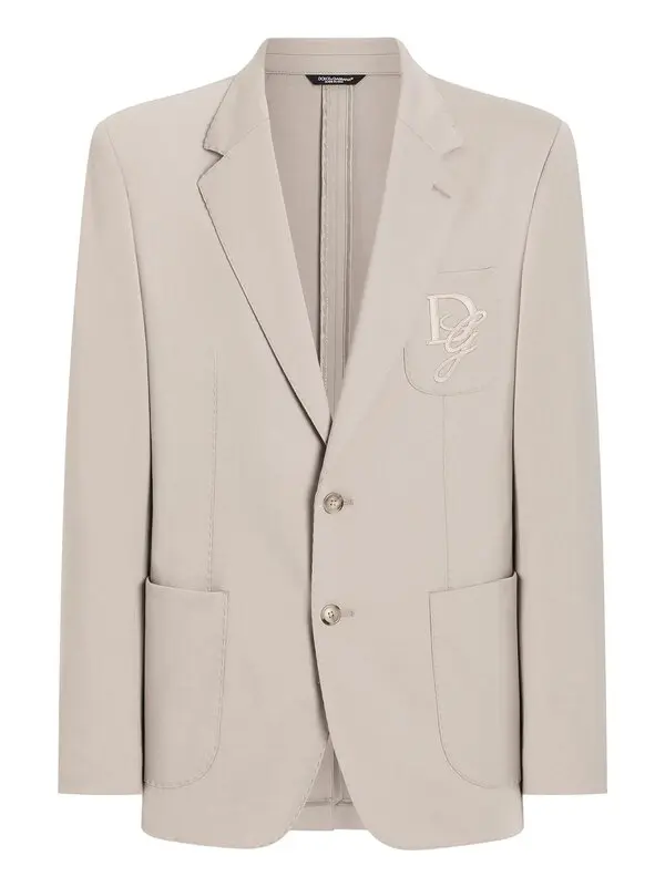 Dolce & Gabbana Single-breasted Jacket With Logo Embroidery - Beige