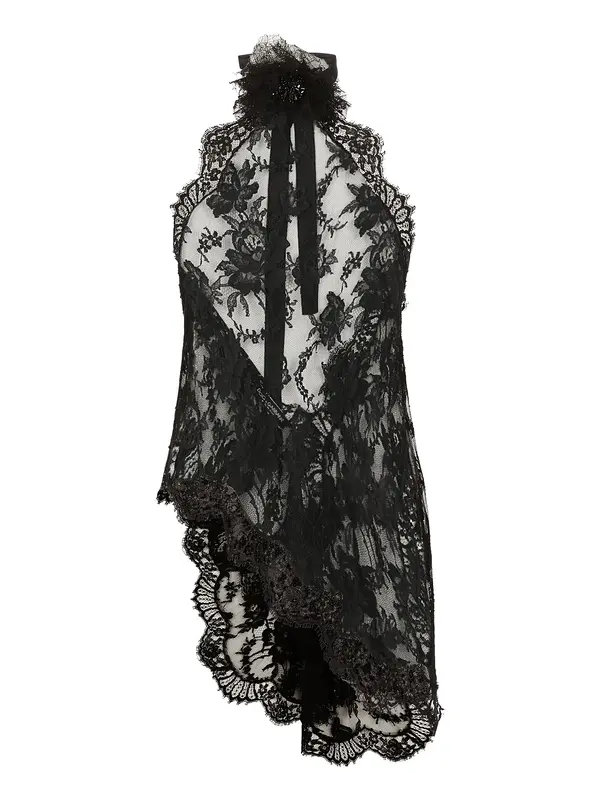 Dolce & Gabbana Asymmetrical Chantilly Lace Top - Black