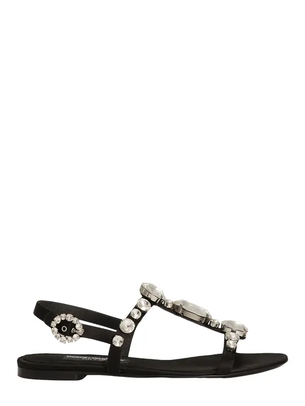 Dolce & Gabbana Bianca Satin Embellished Sandals - Black