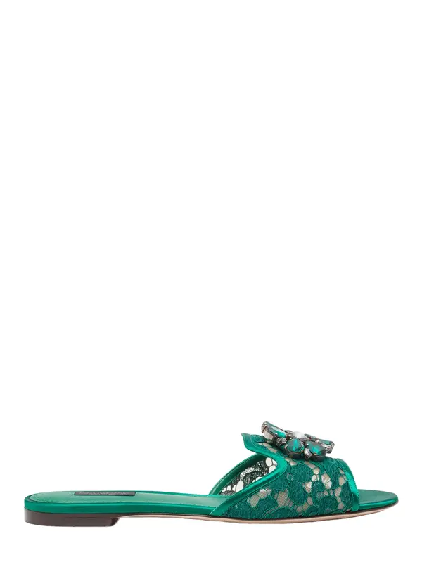 Dolce & Gabbana Lace Slippers With Crystals - Green