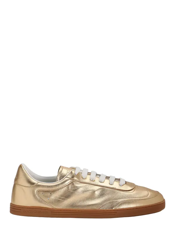 Dolce & Gabbana Saint Tropez Foiled Leather Sneakers - Gold