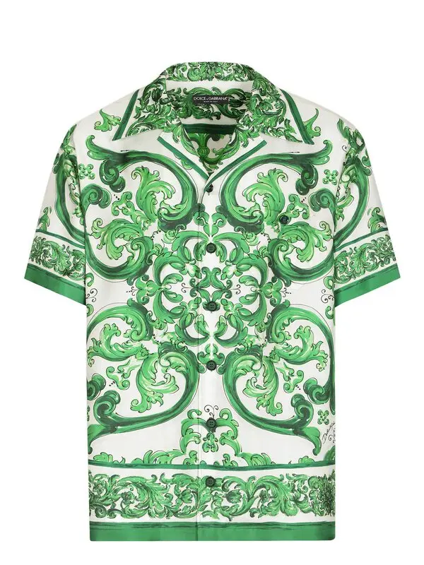 Dolce & Gabbana Silk Twill Hawaiian Shirt With Majolica - Print