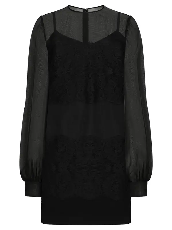 Dolce & Gabbana Short Organza Dress With Lace Inlay - Black