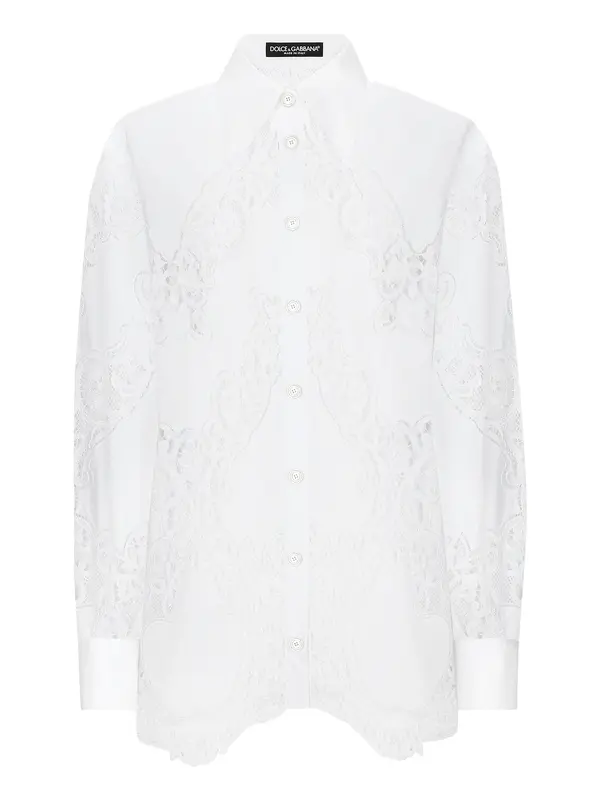 Dolce & Gabbana Cotton Poplin Shirt With Floral Embroidery - White