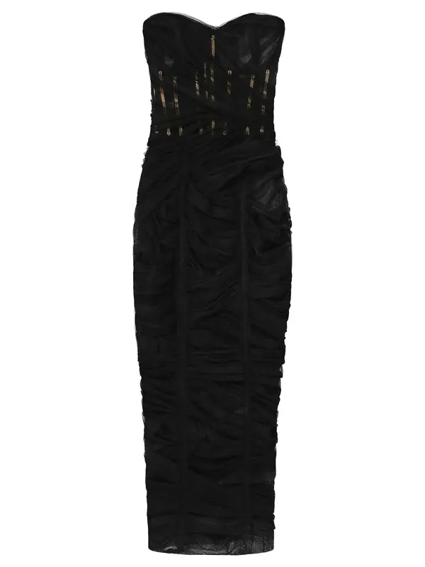 Dolce & Gabbana Tulle Corset Dress With Draping - Black
