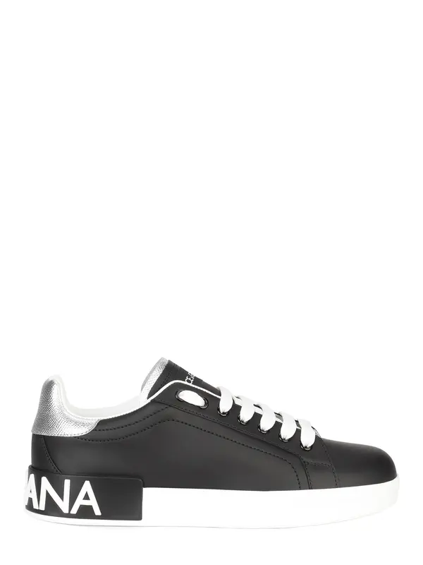 Dolce & Gabbana Calfskin Nappa Portofino Sneakers - Black/silver