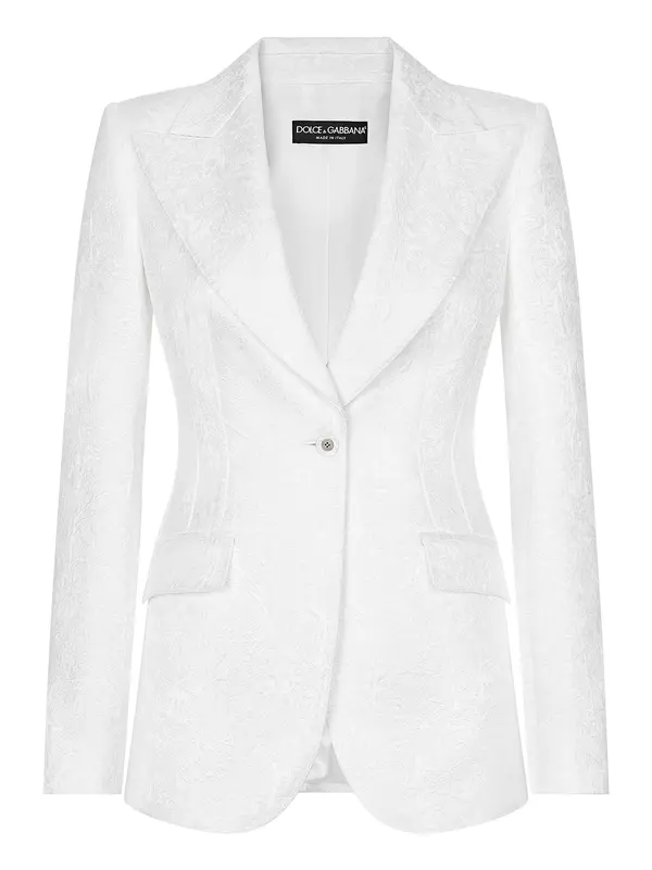 Dolce & Gabbana Single-breasted Brocade Turlington Blazer - White