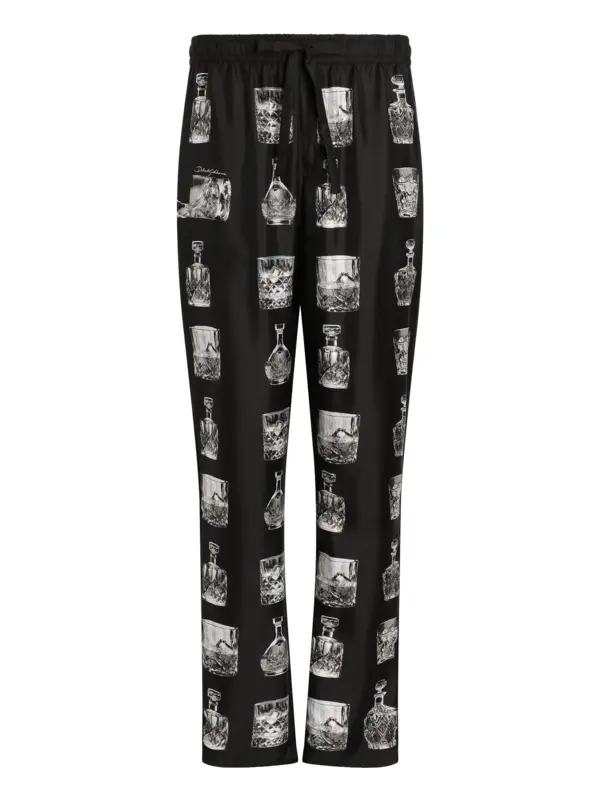 Dolce & Gabbana Silk Pajama Pants With Whisky - Print